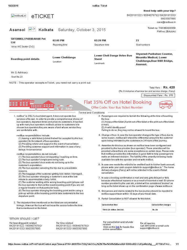 Shyamoli Paribahan Bus Ticket from Asansol to Kolkata on October 3rd ...