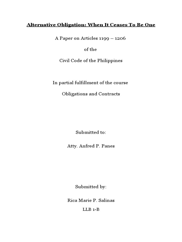 Alternative Obligation Paper | PDF | Indemnity | Rescission