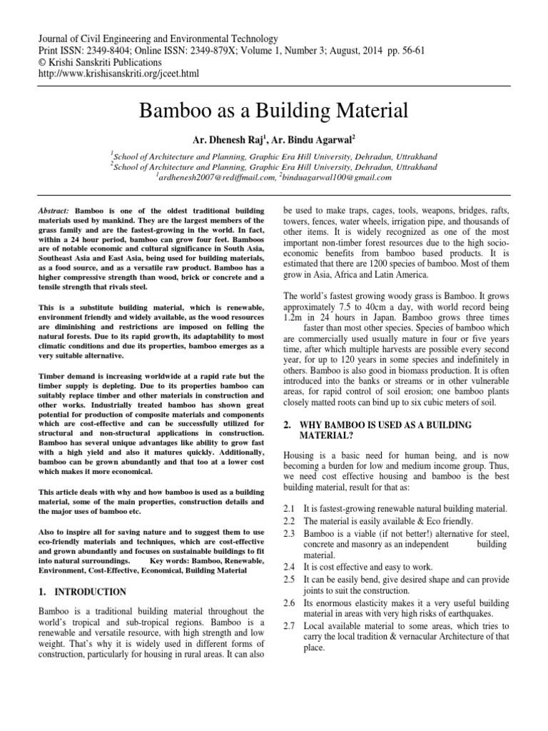 Bamboo As Building Material | PDF | Framing (Construction) | Bamboo