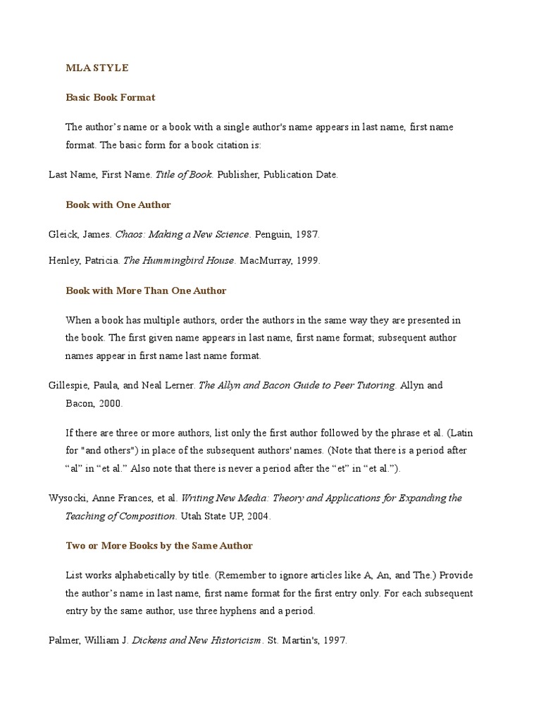 MLA Style Basics | PDF | Citation | Science