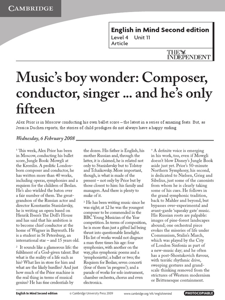 English in Mind2 Level4 Unit11 Extra Reading Practice Article | PDF ...