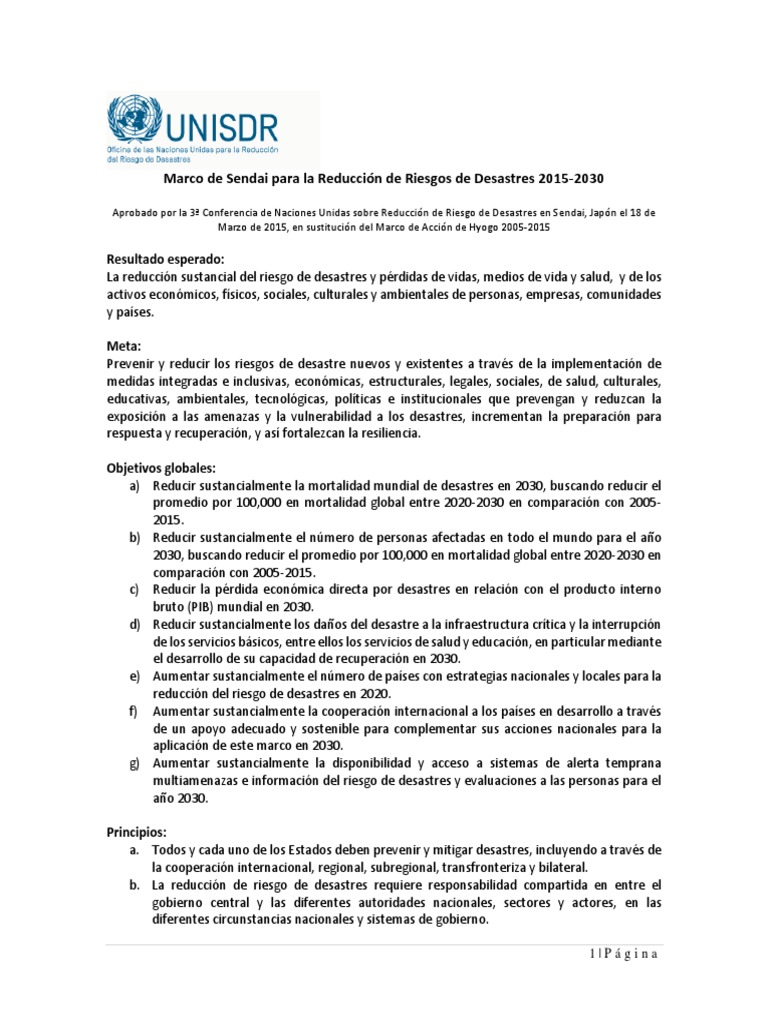Marco de Sendai | PDF | Desarrollo sostenible | País en desarrollo