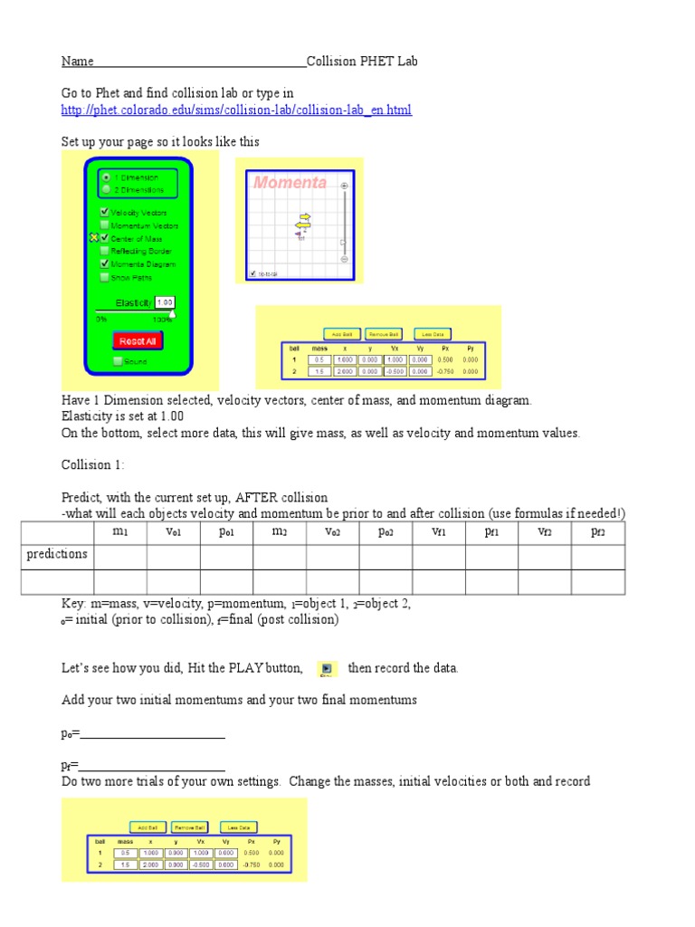 Collision Phet Lab Pdf Collision Momentum