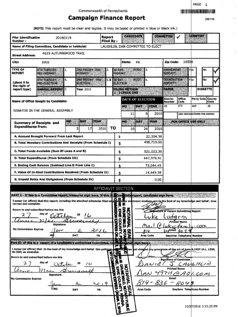 Dan Laughlin Campaign Finance Report | PDF | Campaign Finance In The ...