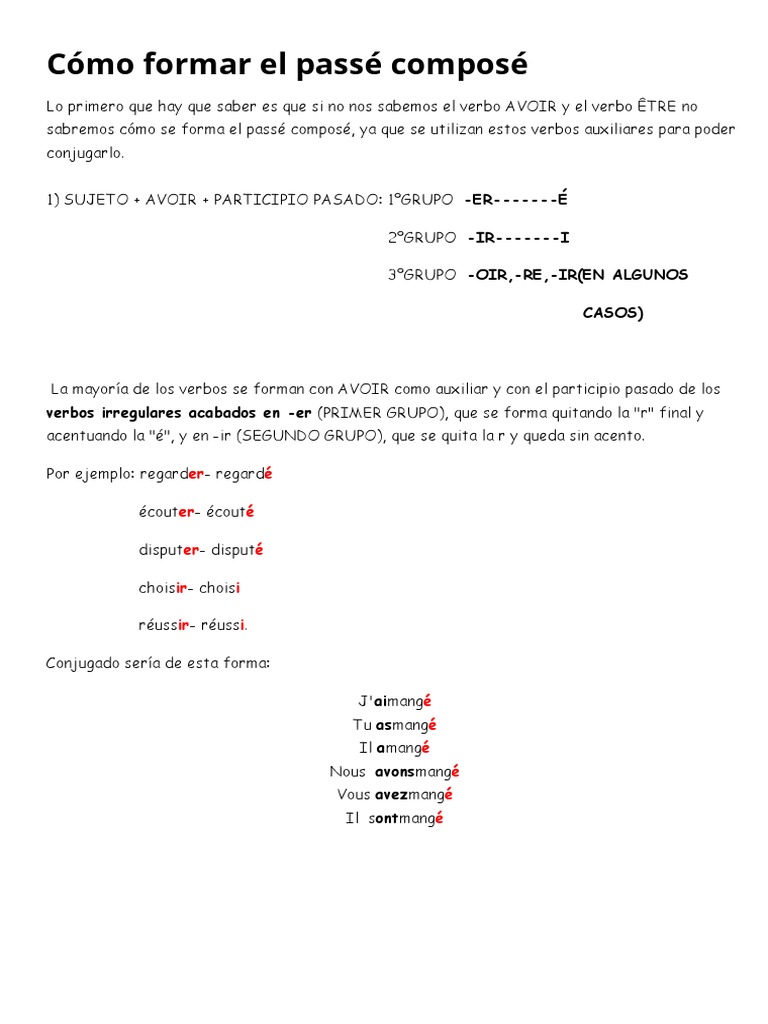 Passé Composé | PDF | Verbo | Relaciones sintácticas