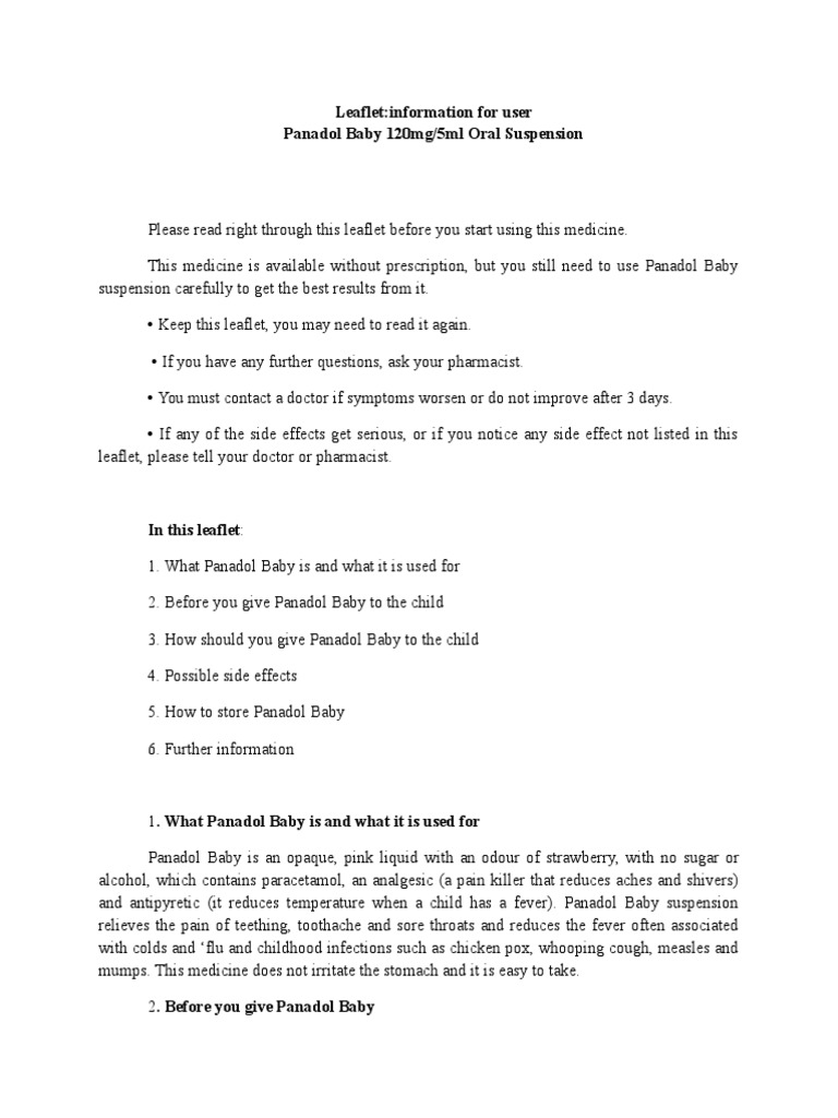 Panadol Baby Oral Suspension Leaflet | PDF | Nonsteroidal Anti ...