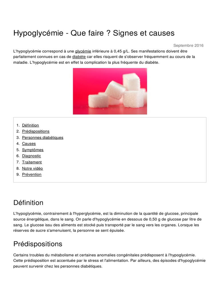 Hypoglycémie : Signes et traitements | PDF | Hypoglycémie | Diabète de ...