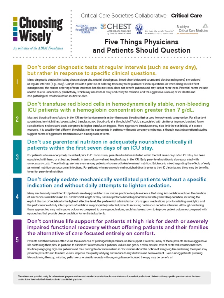 Choosing Wisely Pulmonary List | PDF | Intensive Care Medicine | Anemia