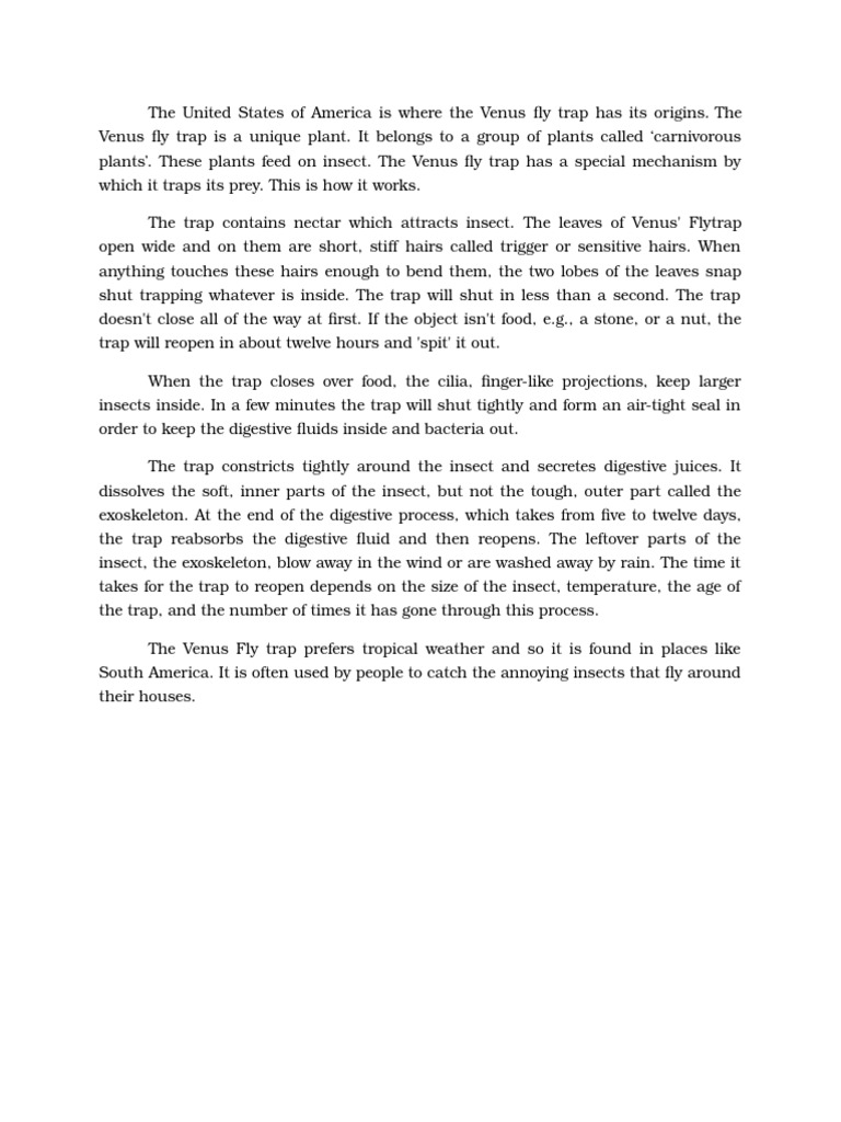 Explanation Text About Venus Fly Trap | PDF