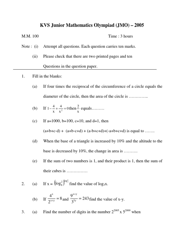 (WWW - Entrance-Exam - Net) - KVS Junior Mathematics Olympiad (JMO ...