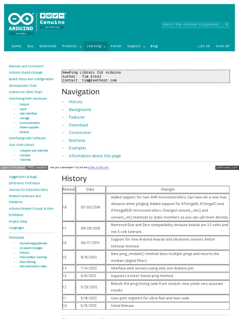 Playground Arduino Cc Code Newping Pdf Arduino Areas Of Computer