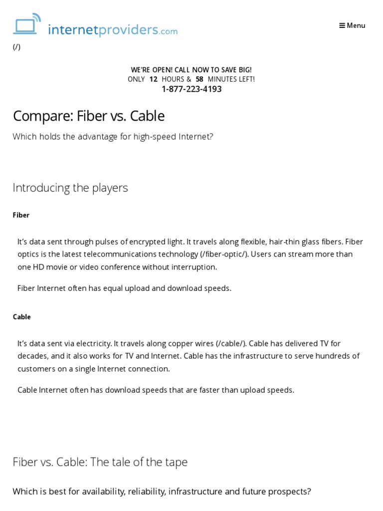 Fiber Vs Cable | Download Free PDF | Internet Access | Optical Fiber