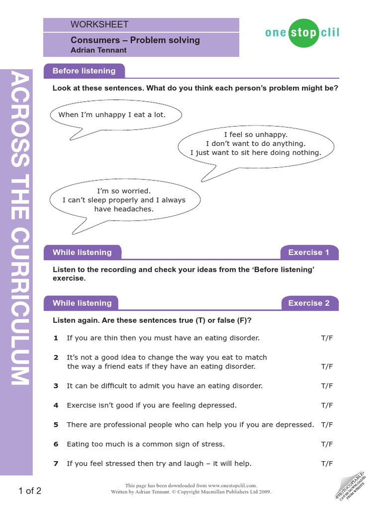 Consumers - Problem Solving: Worksheet | PDF | Eating Disorder ...