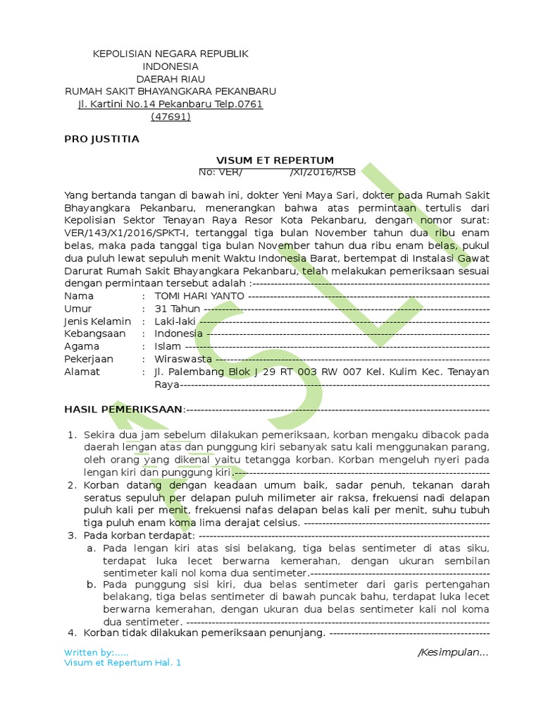 Contoh Visum Kasus Penganiayaan | PDF