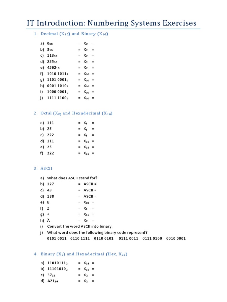 Exercise 2 - Numbering Systems | PDF | Teaching Methods & Materials ...