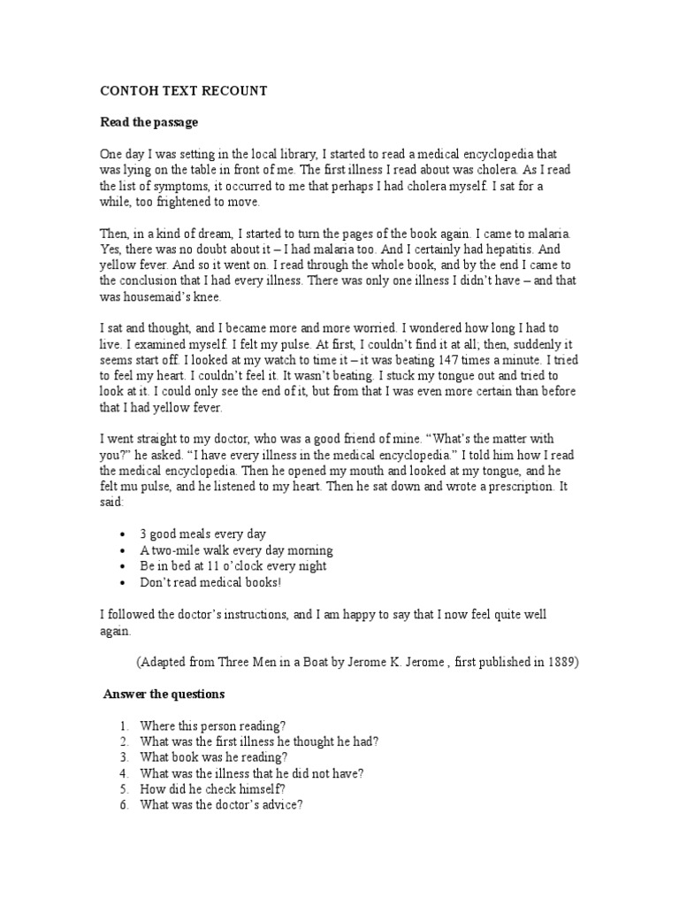 Contoh Text Recount Read The Passage | PDF
