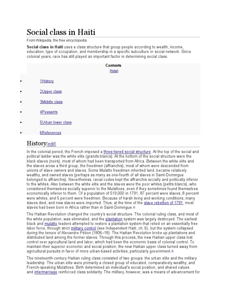 Social Class in Haiti: History | PDF | Social Divisions | Social Science