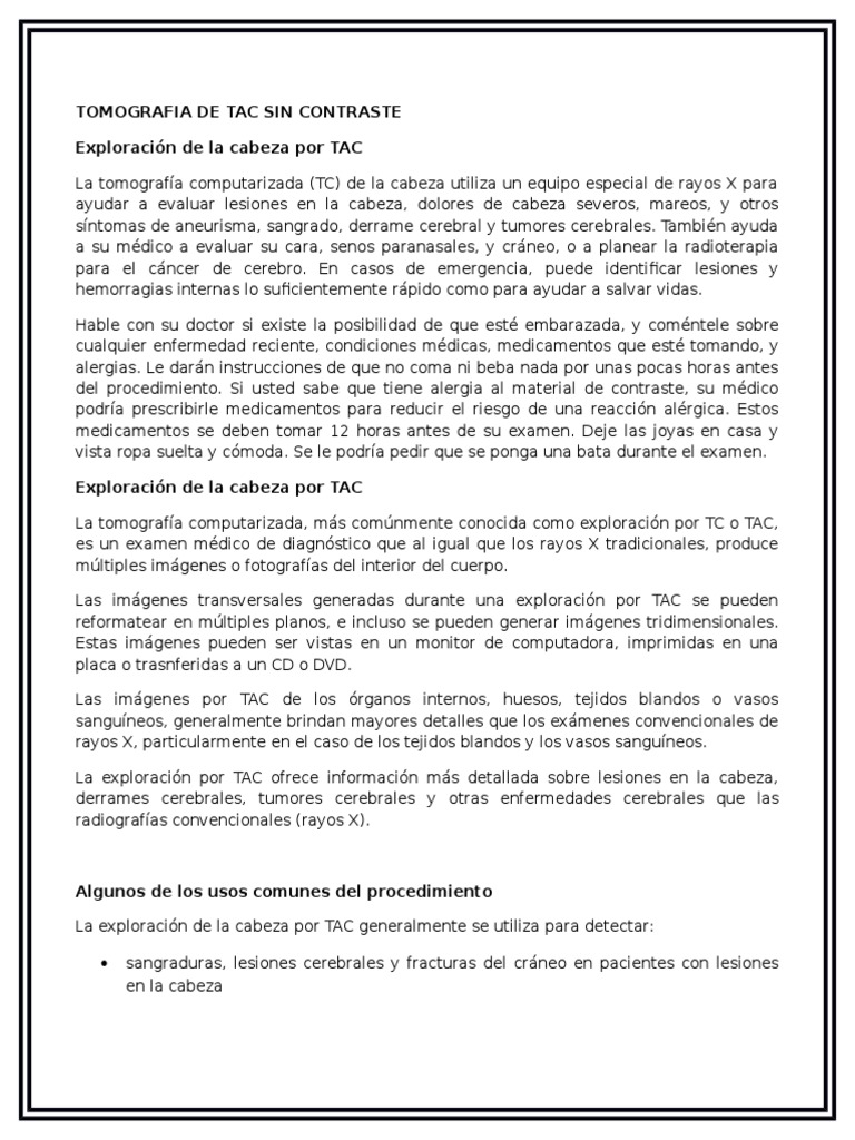 Tomografia de Tac Sin Contraste | PDF | Ct Scan | Medicina CLINICA