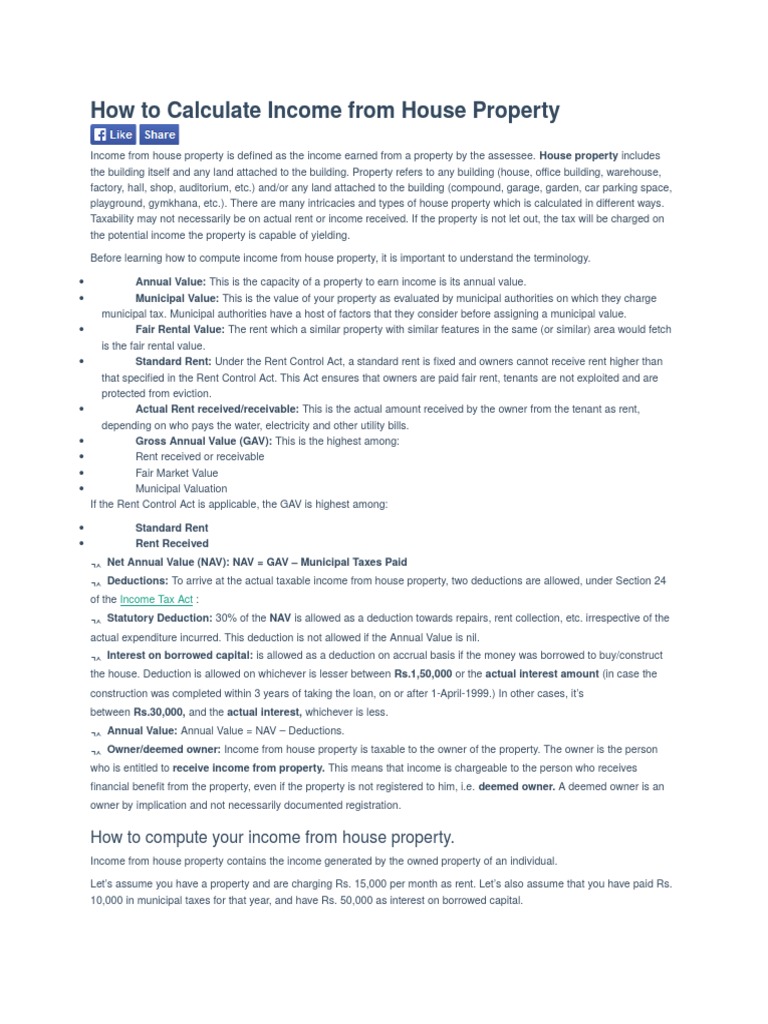 How to Calculate Income From House Property | Tax Deduction | Renting