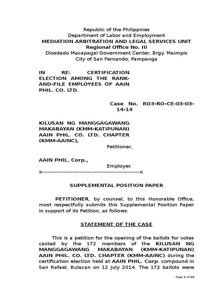 Supplemental Position Paper on Election | PDF | Independent Contractor ...