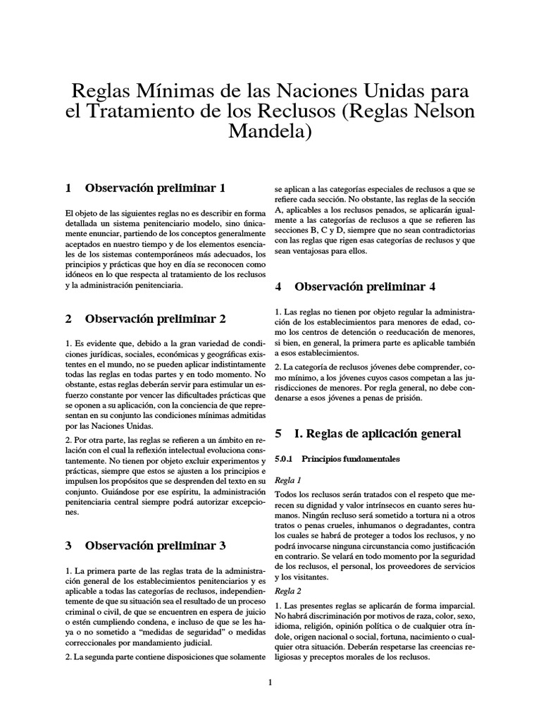 Reglas Mxnimas de Las Naciones Unidas para El Tratamiento de Los Reclusos X Reglas Nelson ...