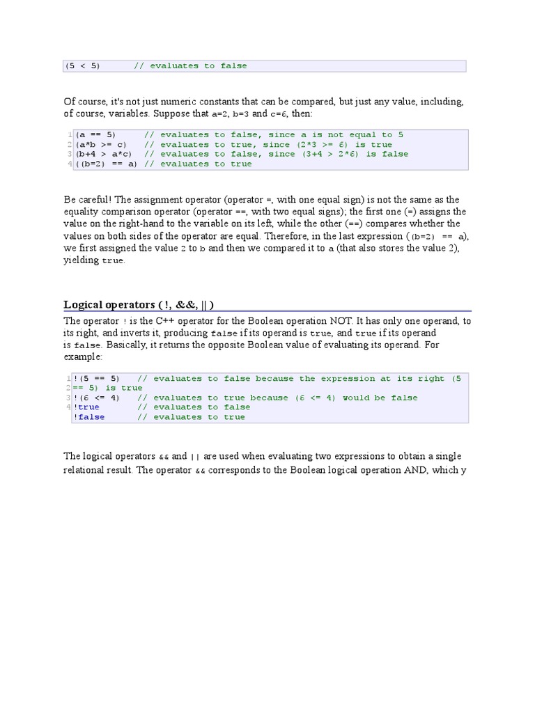 Logical Operators (!, &&, - ) : True False | PDF