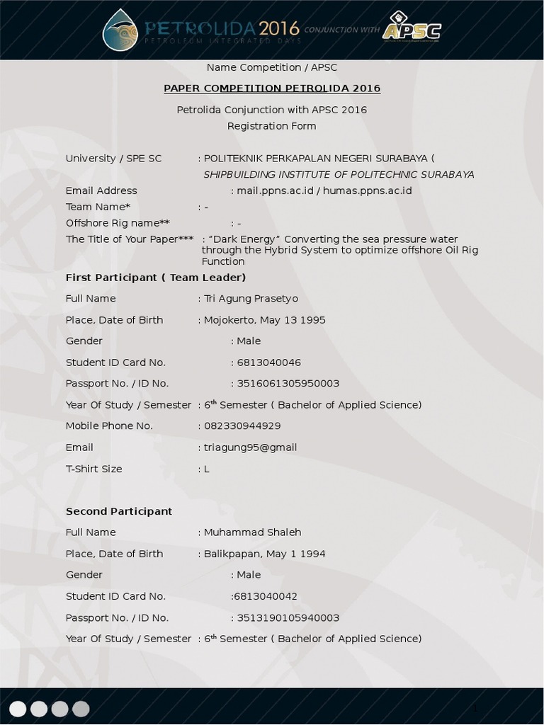 Registration Form Lomba (Contoh) | PDF