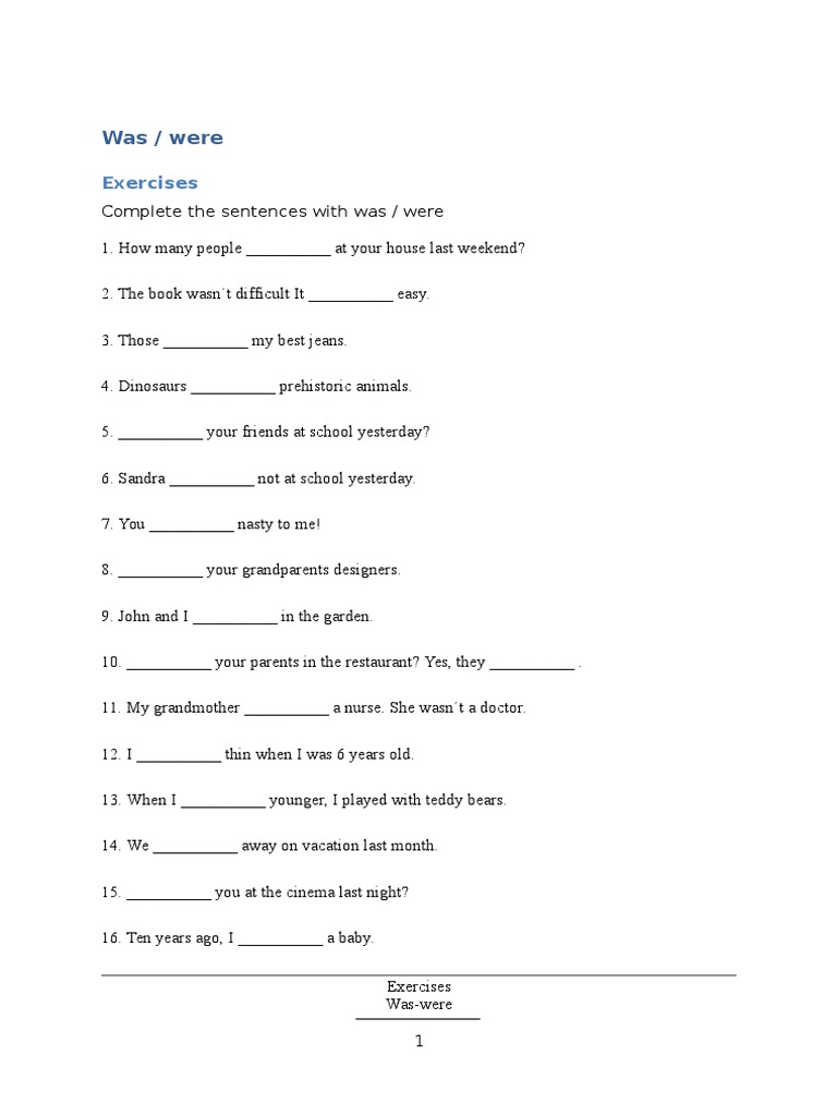 "Was/Were Grammar Exercises" | PDF | Leisure
