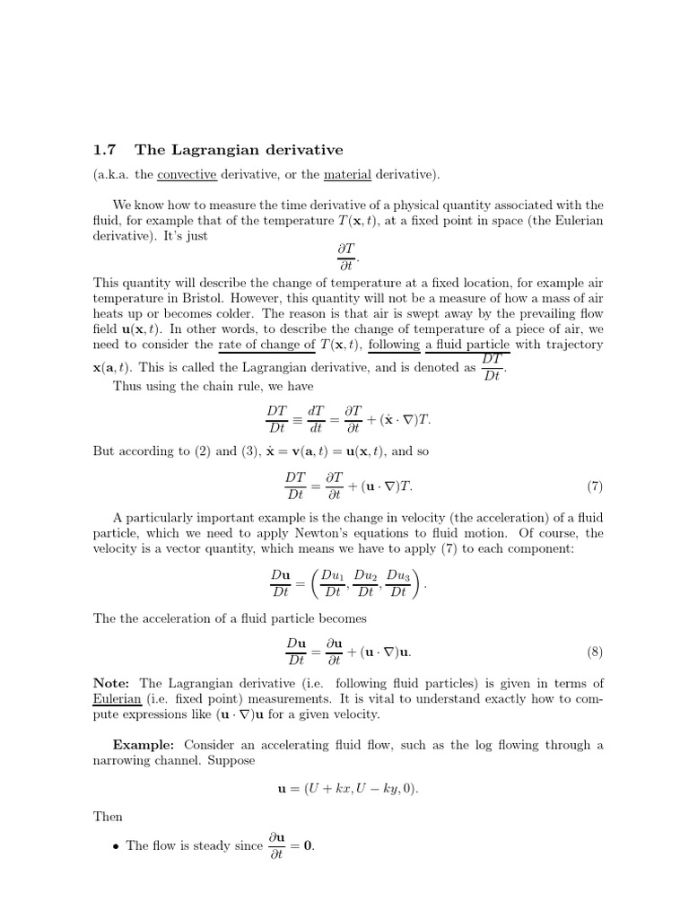 1.7 The Lagrangian Derivative | PDF | Lagrangian Mechanics | Continuum ...