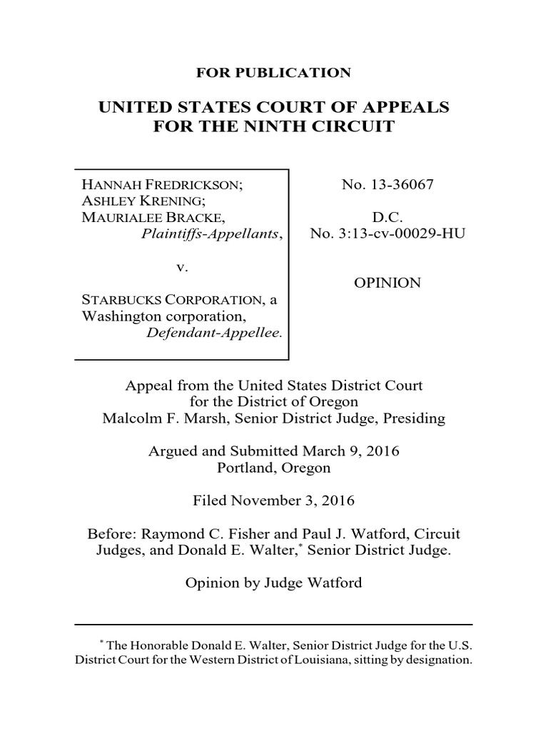 Hannah Fredrickson, Et Al v. Starbucks Corp | PDF | Law
