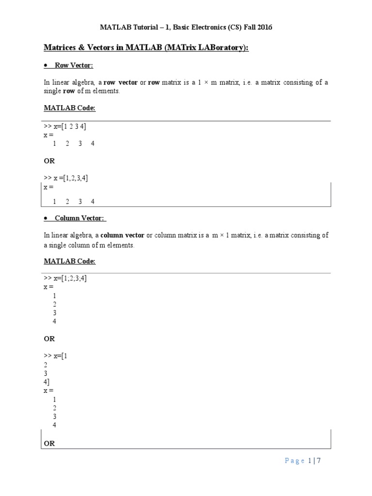 MATLAB Tutorial Session-I Fall 2016 - Ver1.1 | PDF