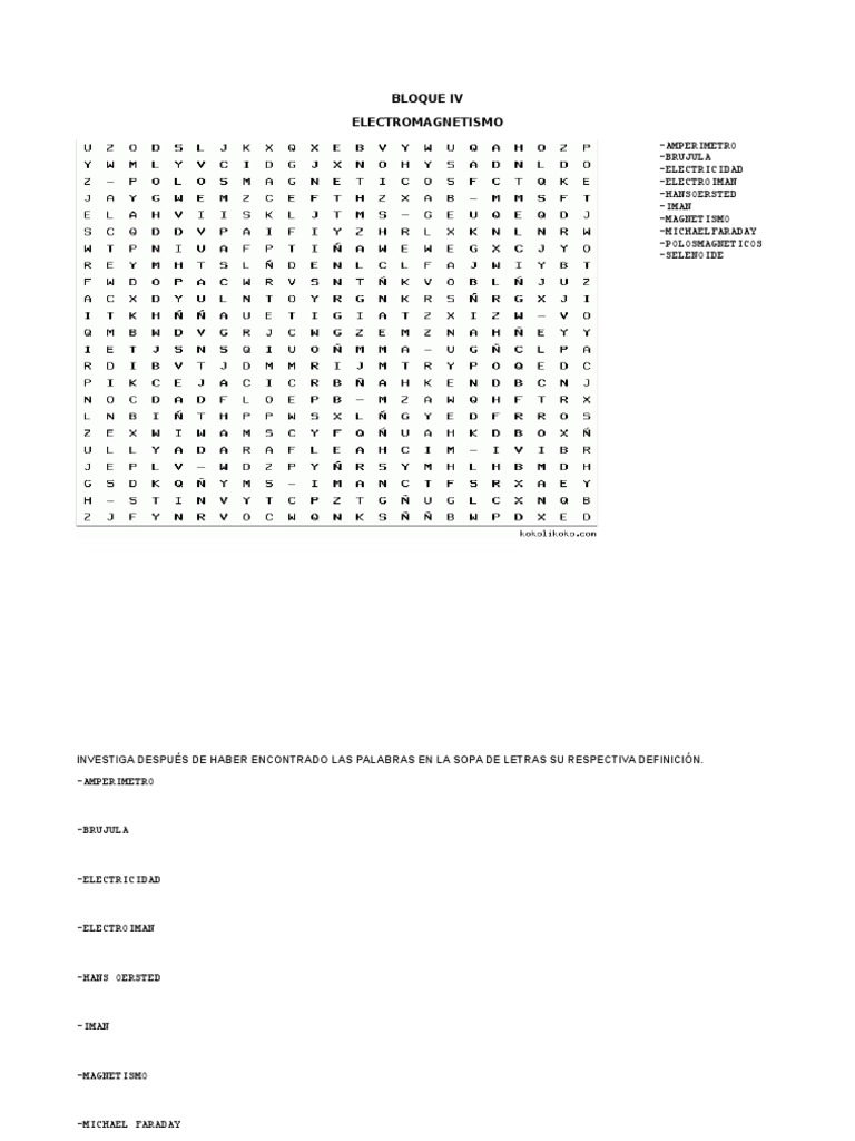 Electromagnetismo Sopa de Letras | PDF