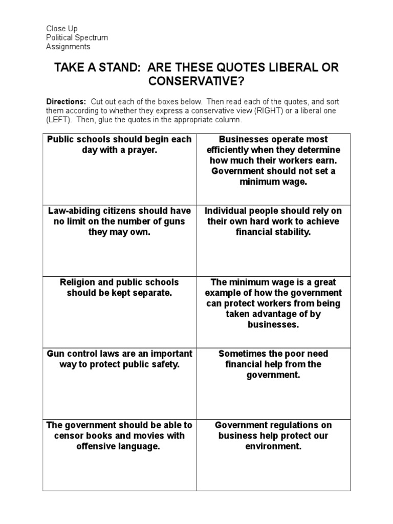 Activity - Quotes Liberal Conservatives | PDF