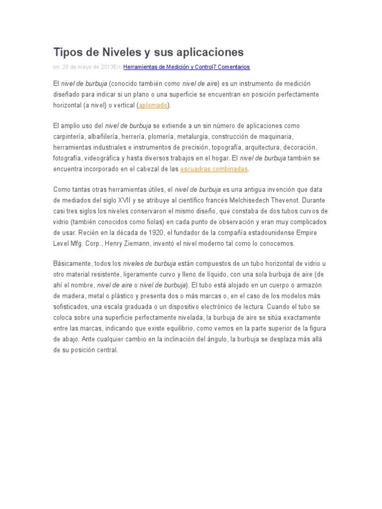 Tipos de Niveles y Usos Esenciales | PDF | Herramientas | Agua