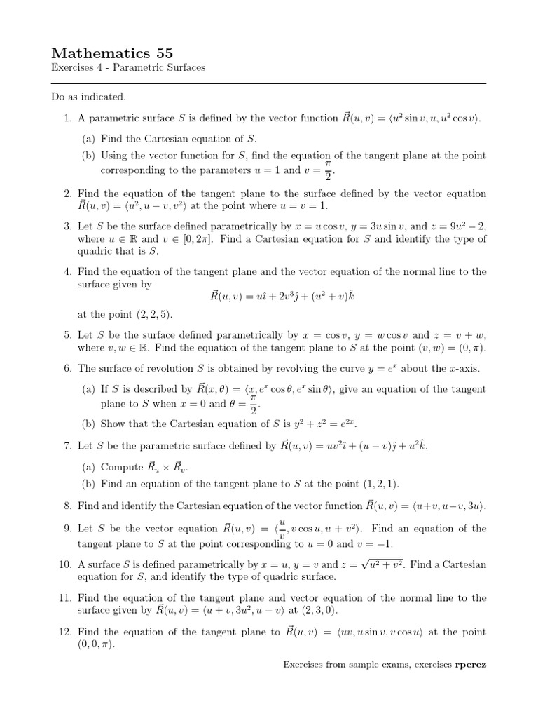 Mathematics 55: Exercises From Sample Exams, Exercises Rperez | PDF ...