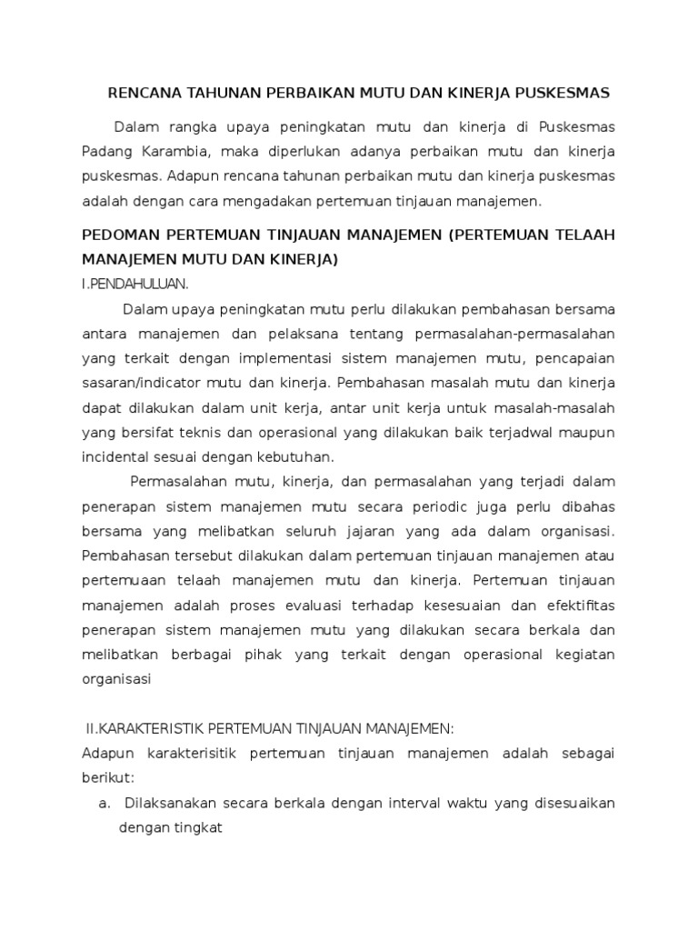 Rencana Tahunan Perbaikan Mutu Dan Kinerja Puskesmas | PDF Rencana Tahunan Perbaikan Mutu Dan Kinerja Puskesmas | PDF
