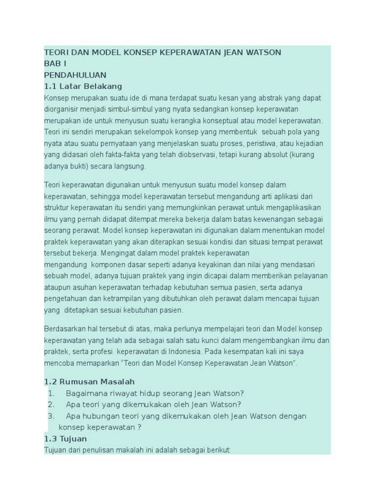 Teori Dan Model Konsep Keperawatan Jean Watson | PDF