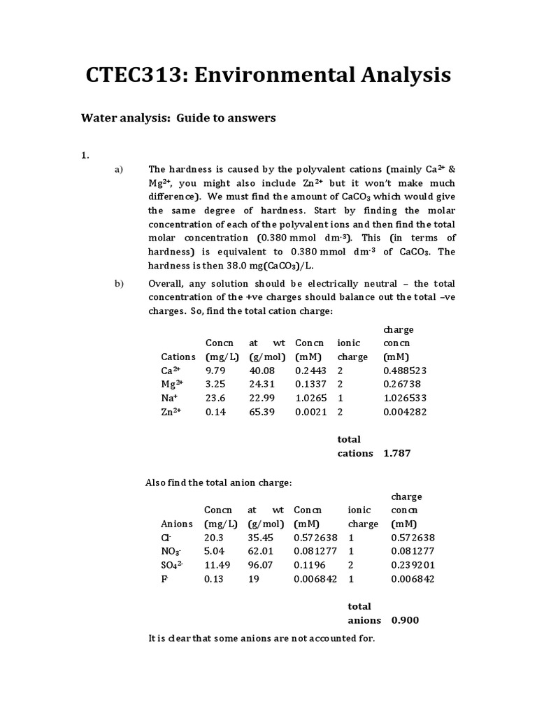 CTEC313: Environmental Analysis: Water Analysis: Guide To Answers | PDF ...
