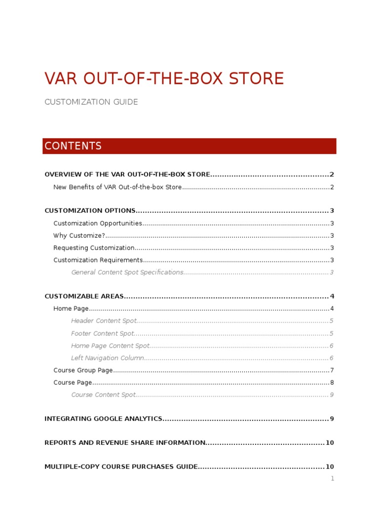 Var Out-Of-The-Box Store: Customization Guide | PDF | Hyperlink | Websites
