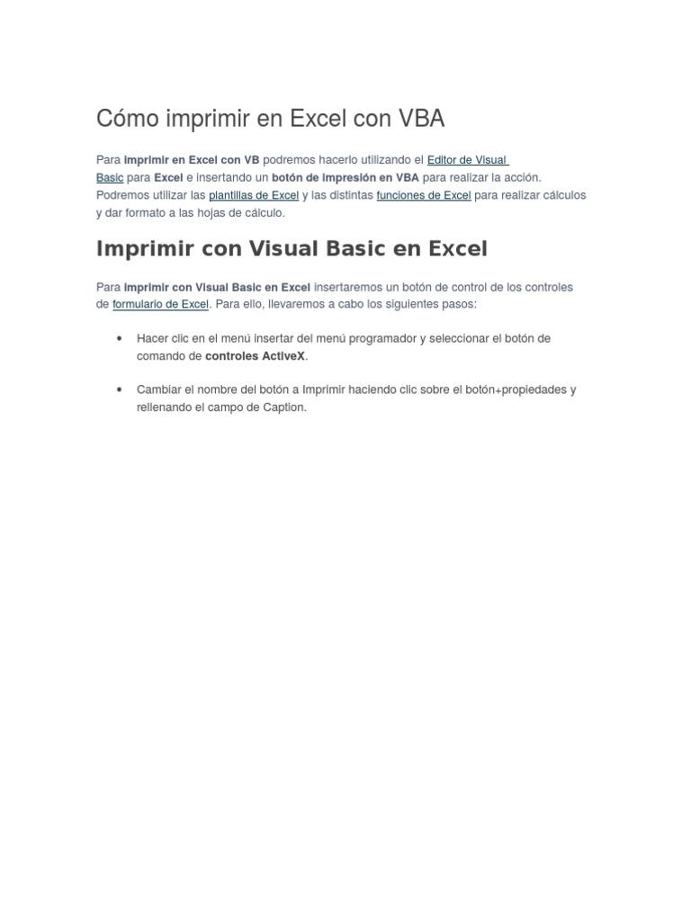 Cómo Imprimir en Excel Con VBA | PDF | Macro (informática) | Microsoft Excel