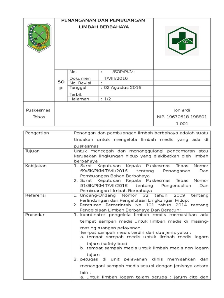 Sop Penanganan Limbah Berbahaya | PDF
