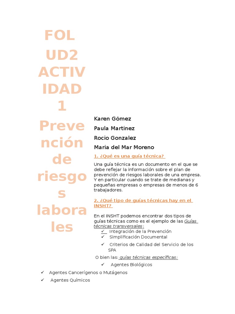 FOL UD2 Activ Idad 1 Preve Nción de Riesgo S Labora Les: Karen Gómez ...