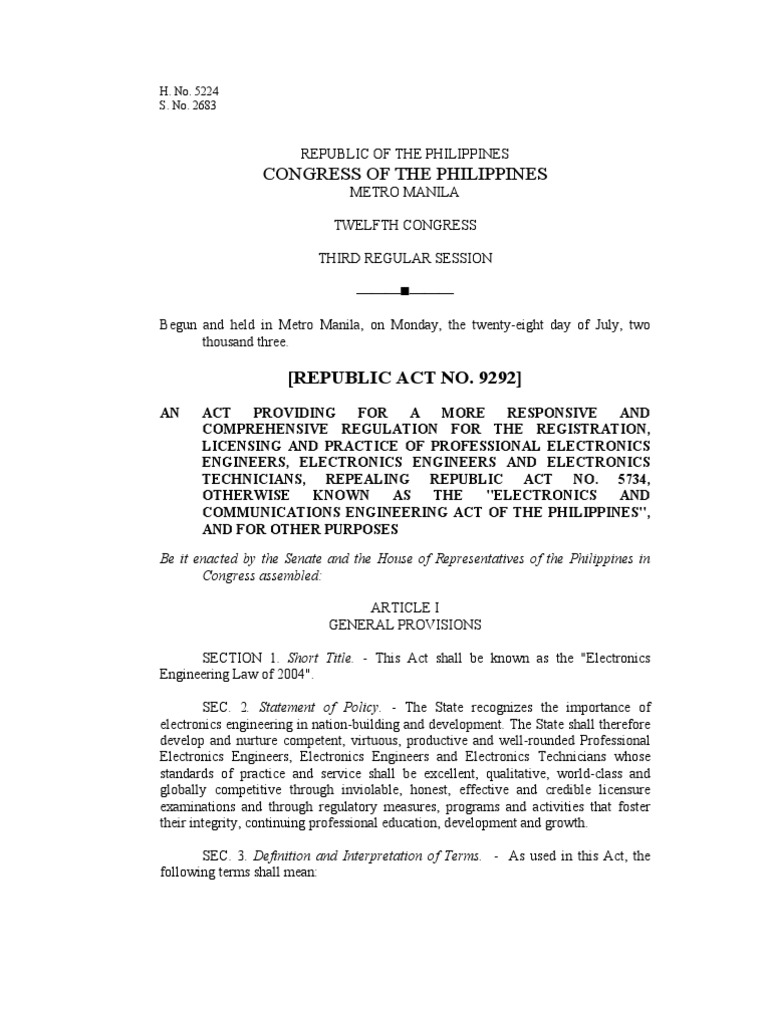 Ra 9292 | PDF | Licensure | Engineer