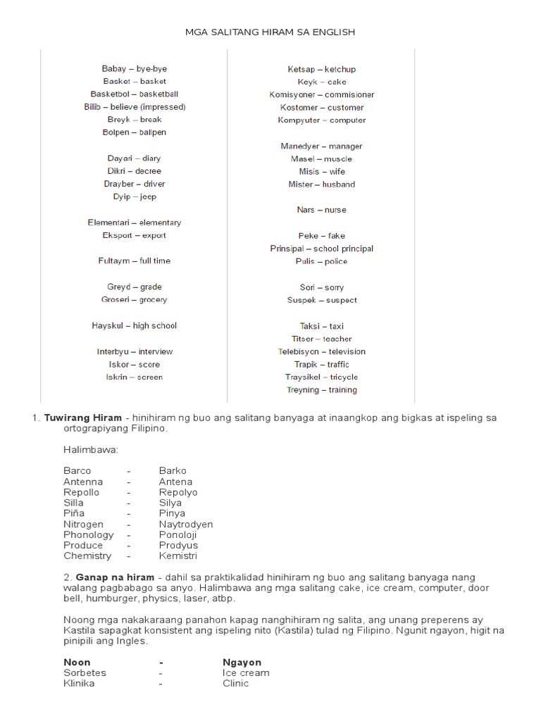 Mga Salitang Hiram Sa English | PDF