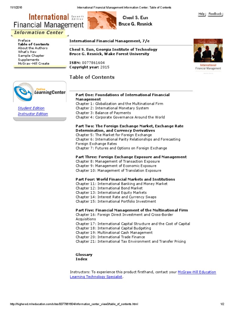International Financial Management Information Center - Table of ...