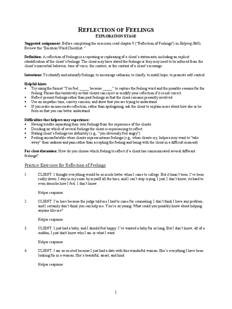 Reflection of Feelings PDF | PDF | Nonverbal Communication | Emotions