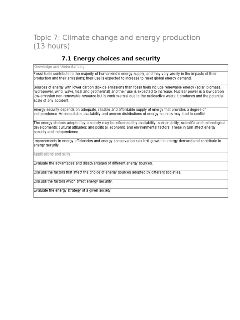 Topic 7: Climate Change and Energy Production (13 Hours) | PDF | Energy ...
