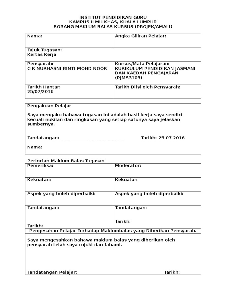 4 - Borang Maklum Balas 2 | PDF