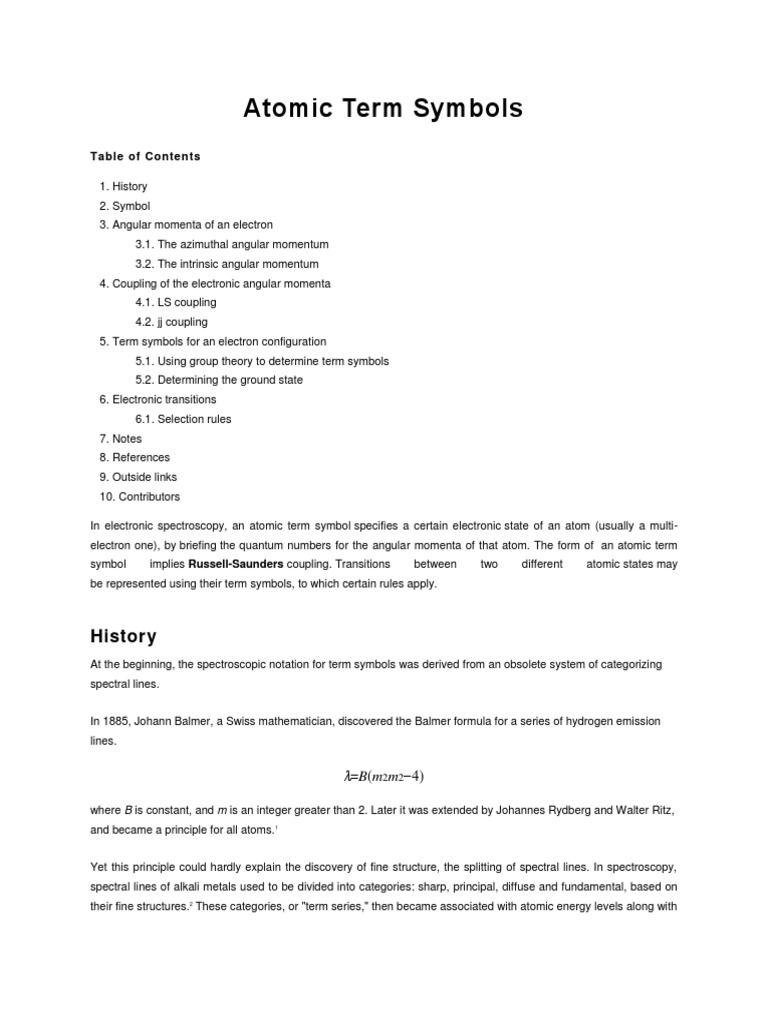 Atomic Term Symbols PDF | PDF