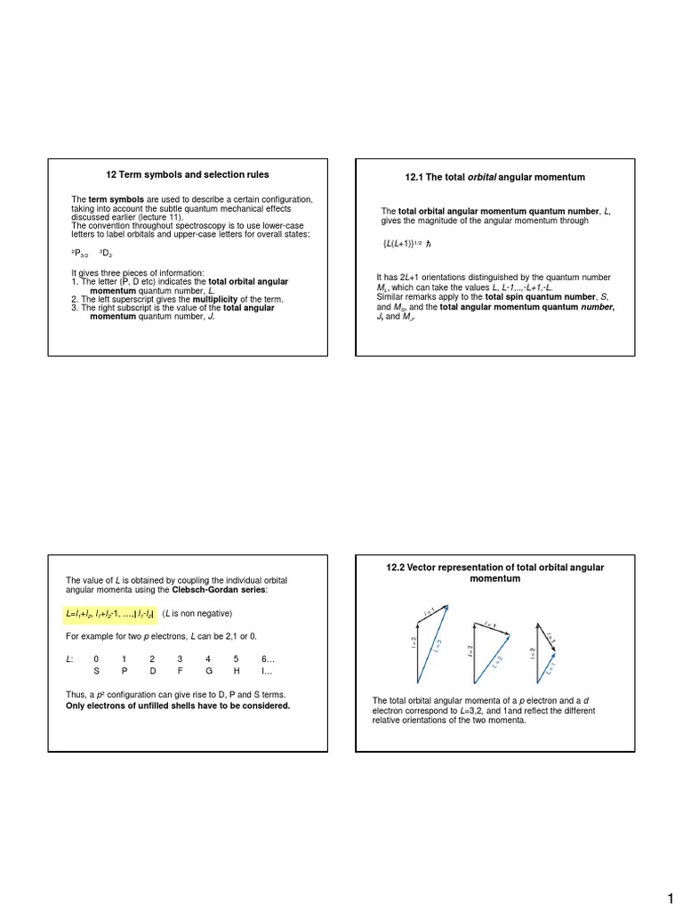 12 Term Symbols and Selection Rules 12.1 The Total Orbital Angular Momentum | PDF | Mechanics ...